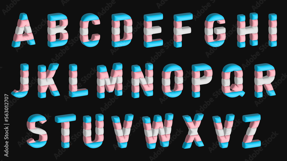 3D Alphabet with Pride Transgender flag colors, balloon style. Vector ...