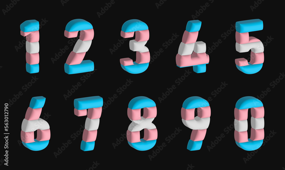 3D numbers with Pride Transgender flag colors, balloon style. Vector ...