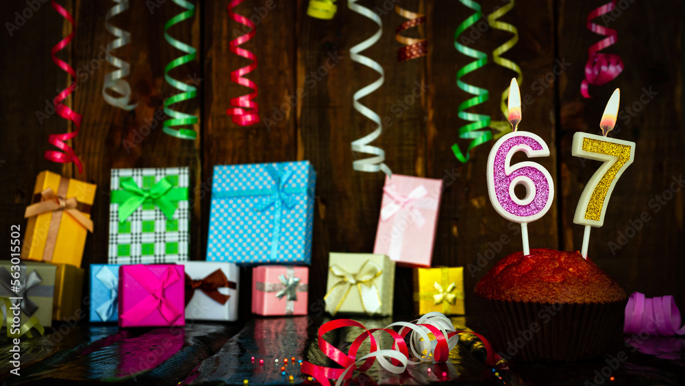 Party birthday background with number 67. Beautiful background ...