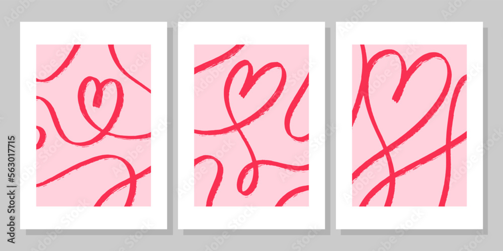 Set of posters with heart. Valentine's Day greeting card. Continuous ...