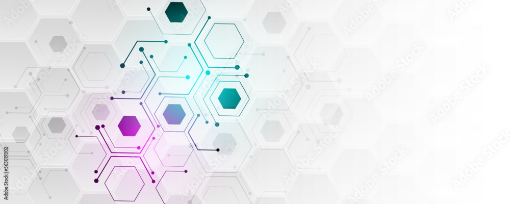 abstract hexagon background technology and communication network advertising media banner design ...