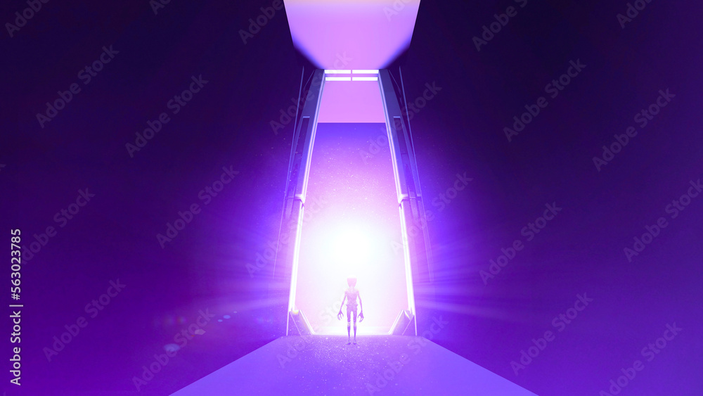 Portal with other worlds, alien spaceship. Door to other dimensions ...