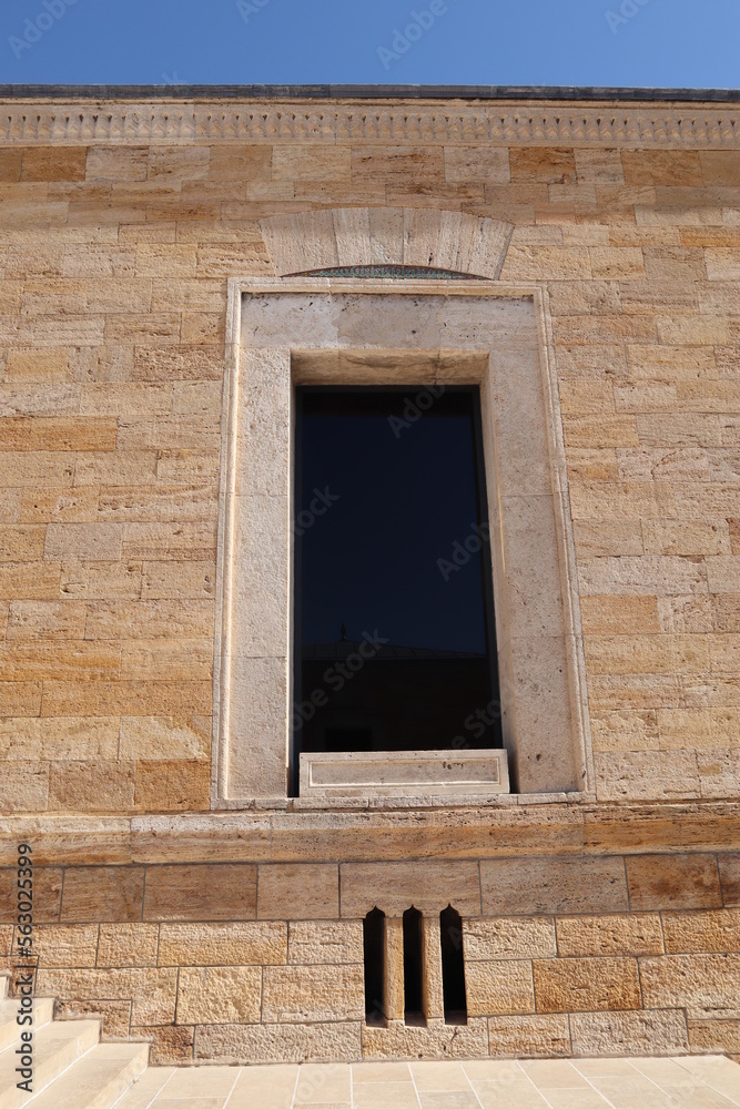 Large window and stone wall at Anitkabir Atatürk Mausoleum in Ankara ...