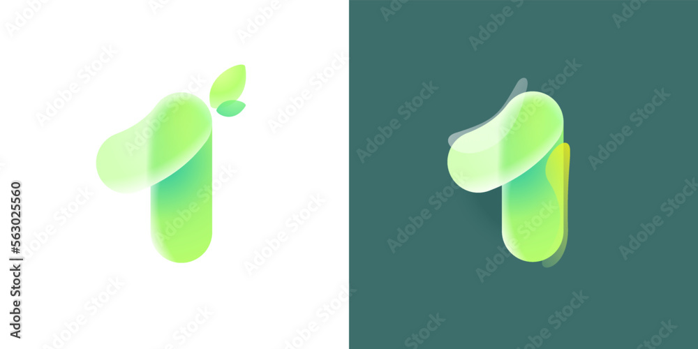Number one eco logo with green gradient and leaf in Glassmorphism style ...