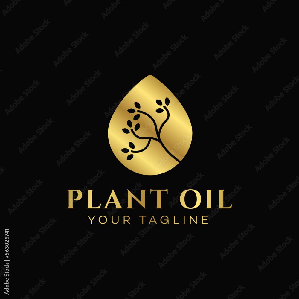 Gold color plant oil logo, Extra virgin olive oil symbol with ...