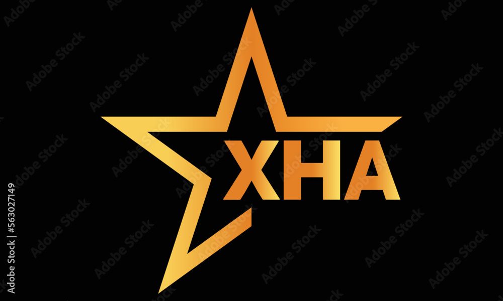 XHA golden luxury star icon three letter logo design vector template ...