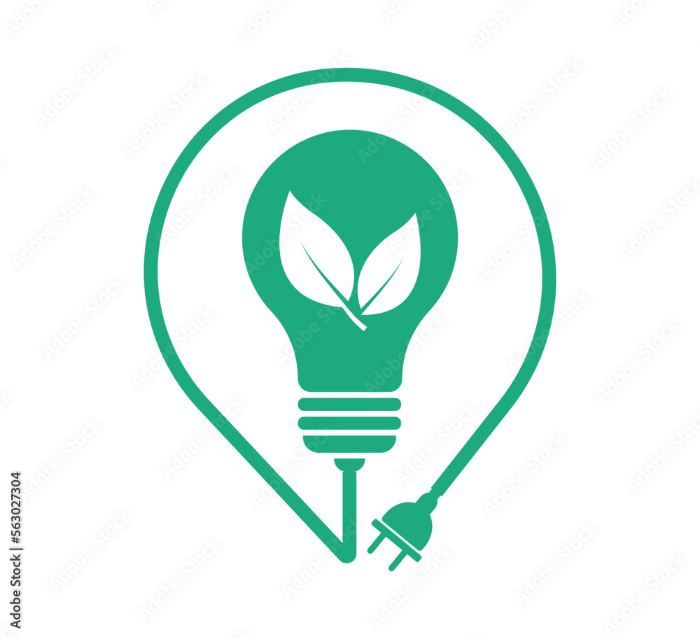 Save energy icon. Eco bulb lamp with leaf. Light bulb with eco plug. Energy saving symbol ...