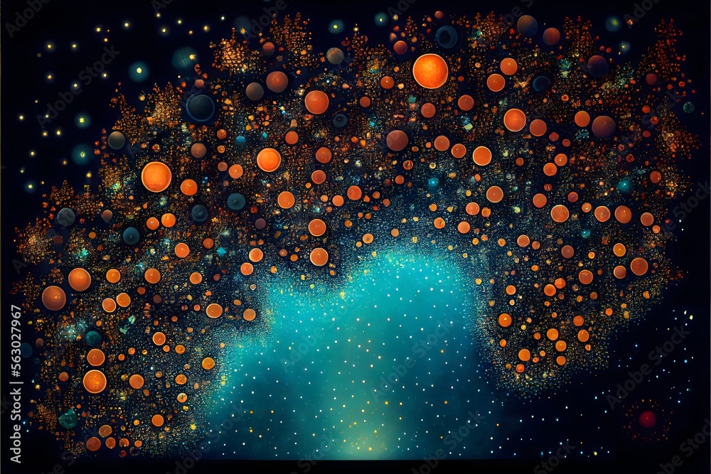 a chaotic bejeweled nebular sky repeating pattern, pigment based inks ...