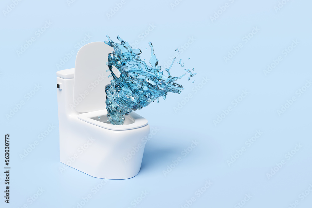 toilet bowl with vortex, twister water splash isolated on blue ...