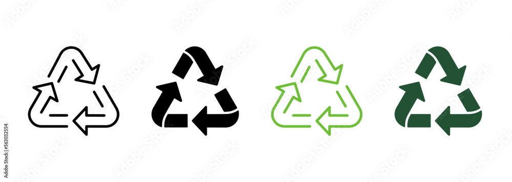 Ecology Reuse Triangle Arrow Line and Silhouette Icon Color Set ...