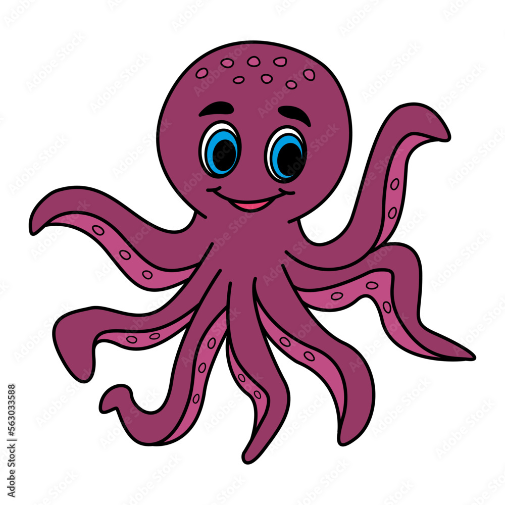 Cartoon octopus. Vector illustration of funny octopus isolated on white ...