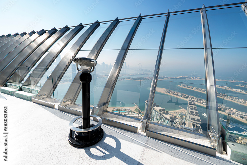 observation deck at top of a skyscraper on the roof. View of the ...