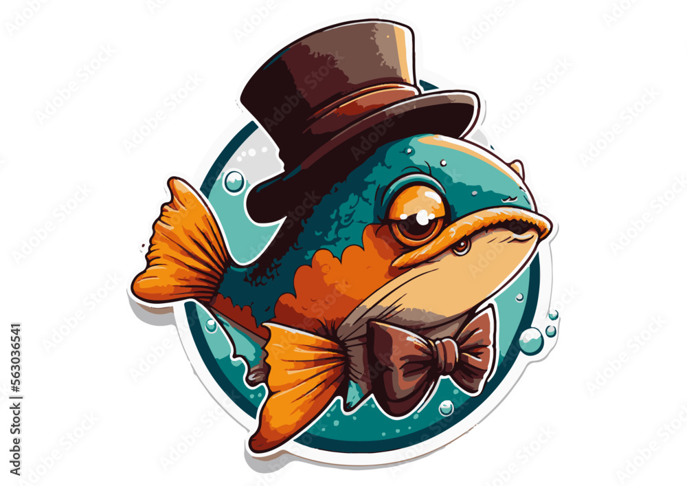 cartoon fish wearing a bowtie and top hat vector illustration Stock ...