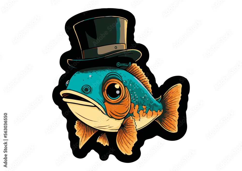 cartoon fish wearing a bowtie and top hat vector illustration Stock ...
