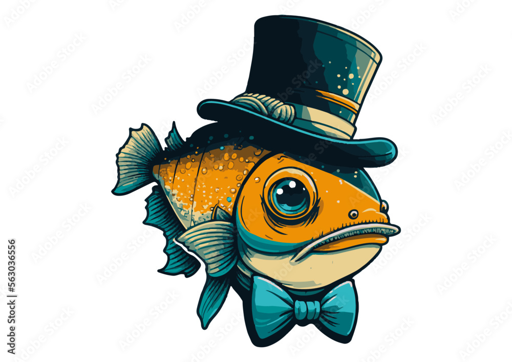 cartoon fish wearing a bowtie and top hat vector illustration Stock ...