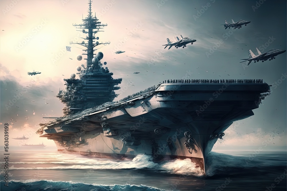 War ships campaign on the sea, military force, war over seas ...