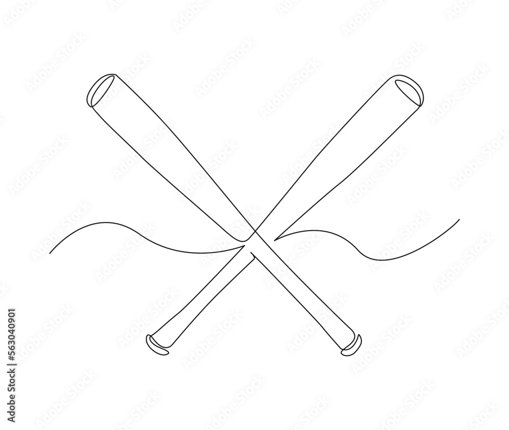 Continuous one line drawing of baseball bat. Simple Baseball bat t line ...