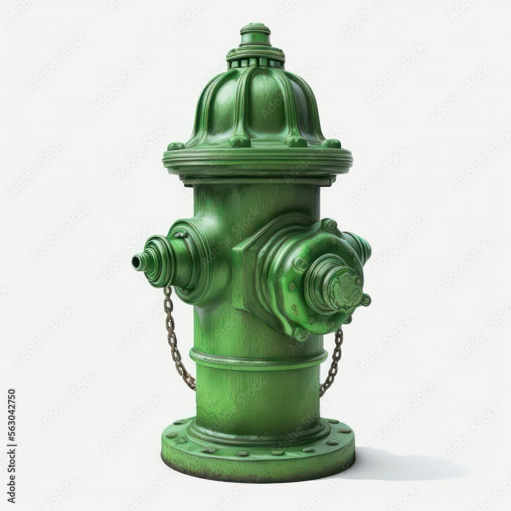 Green metal fire hydrant isolated on a white background, generative ai ...