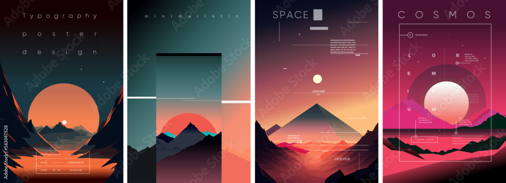 Space and Planets. Minimalist style. Retrofuturism. Neon. Typography ...