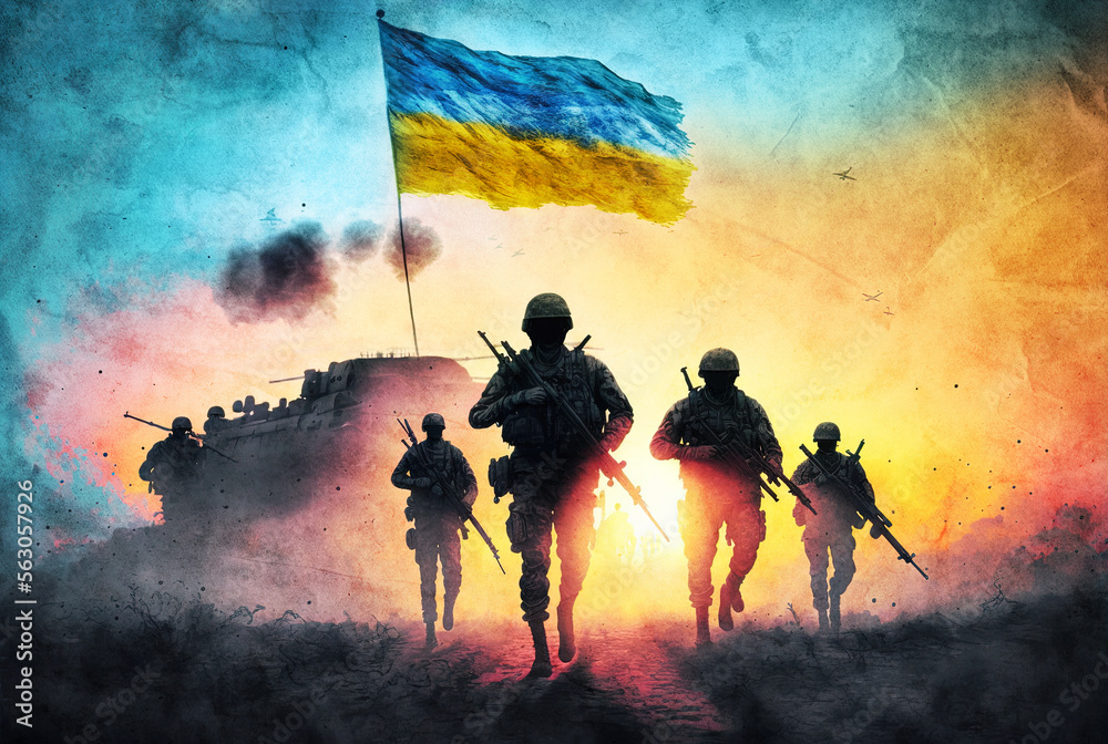 Ukraine Russia war, soldiers fight for Ukrainian victory. Generative AI ...