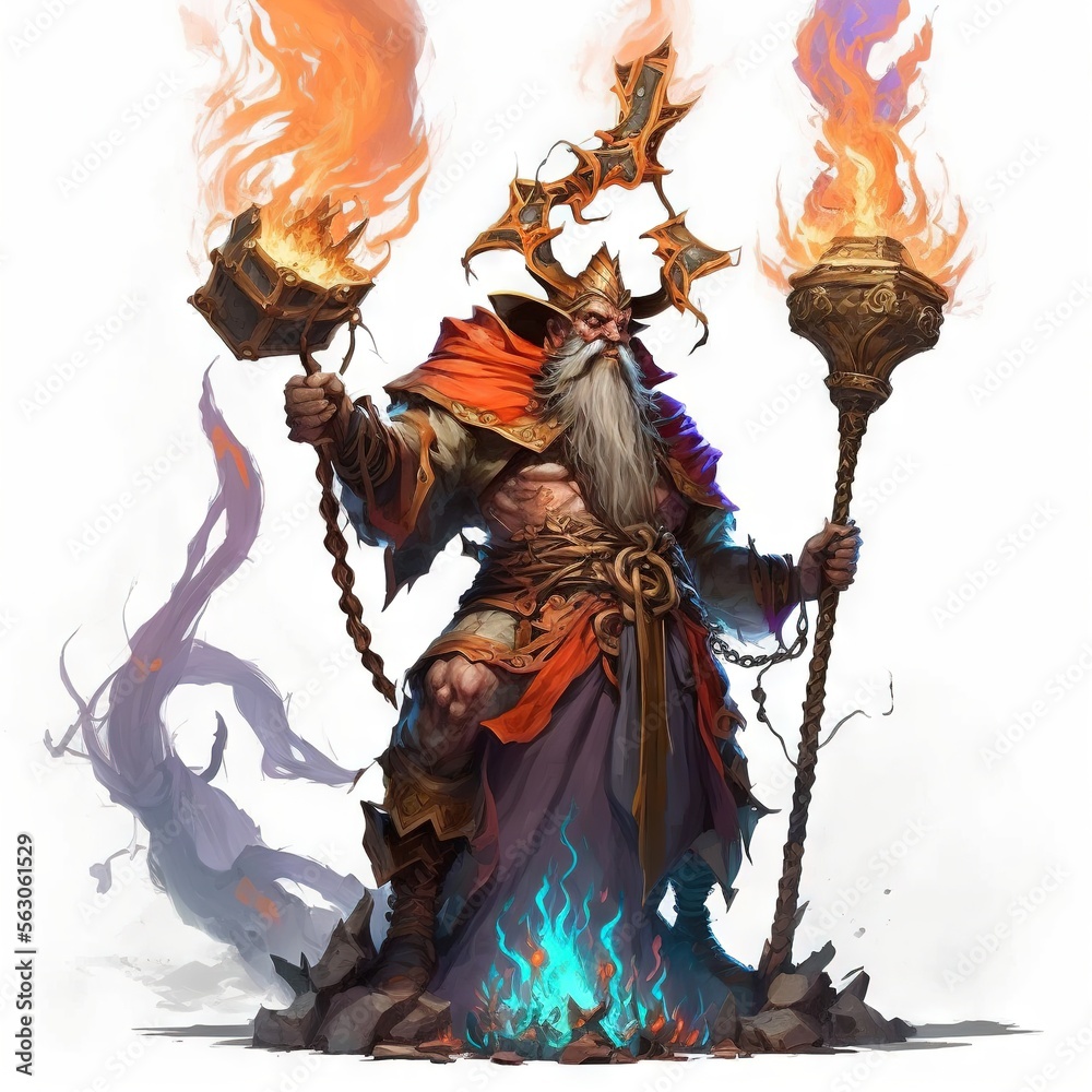 Fantasy RPG Fire mage drawing, white background, created with ...