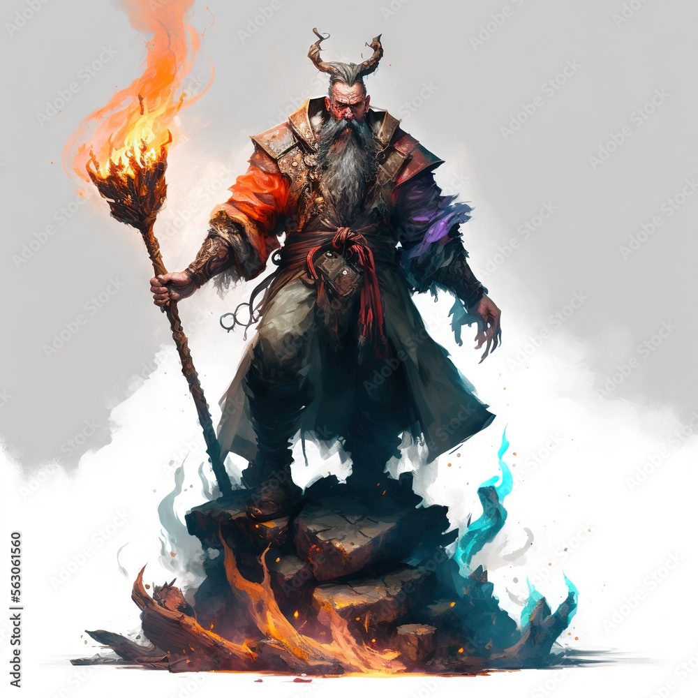 Fantasy RPG Fire mage drawing, white background, created with ...