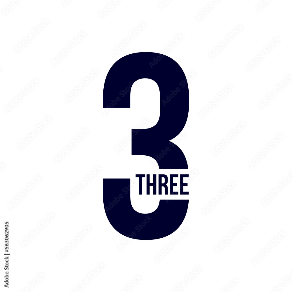 Creative minimal design number Three. Three symbol isolated on white ...