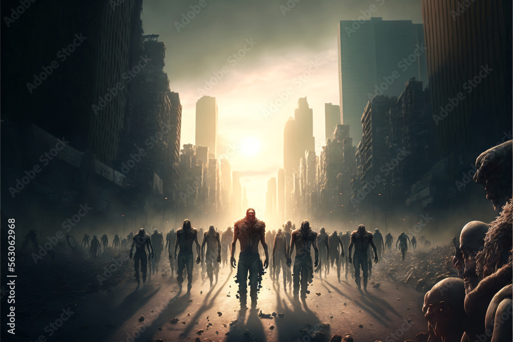 Group of undead zombies walking towards the camera. Designed using ...