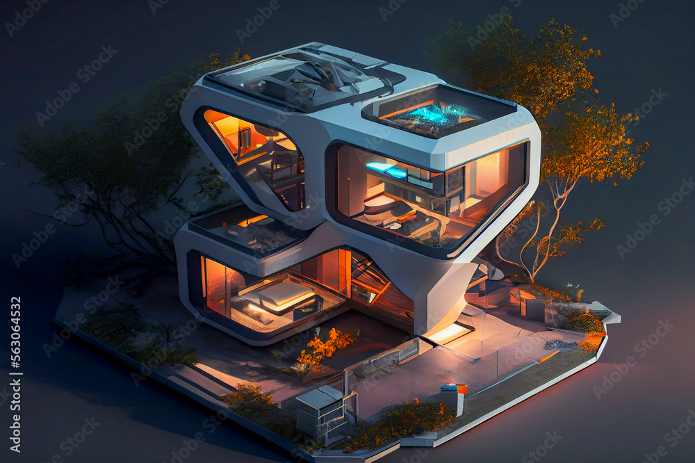 Conceptual futuristic house of the future, ai illustration. Comportable ...
