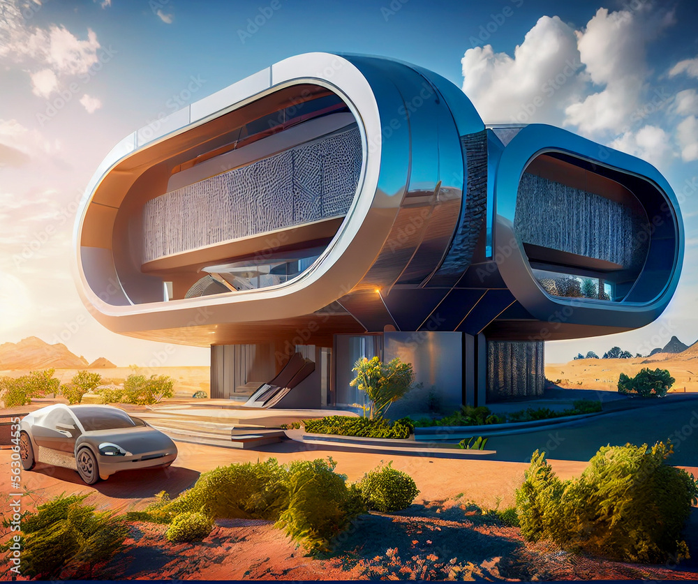 Conceptual futuristic house of the future, ai illustration. Comportable ...