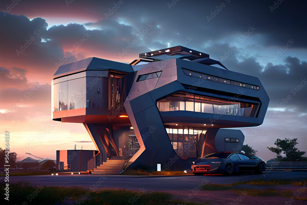 Conceptual futuristic house of the future, ai illustration. Comportable ...