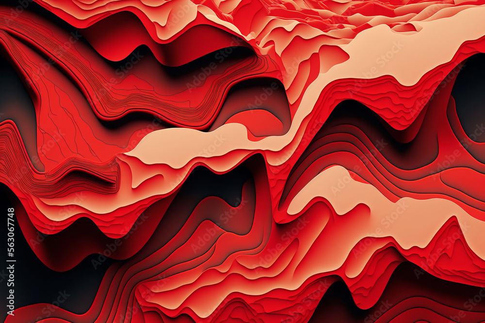 abstract red topographic camouflage background made by generative ai ...