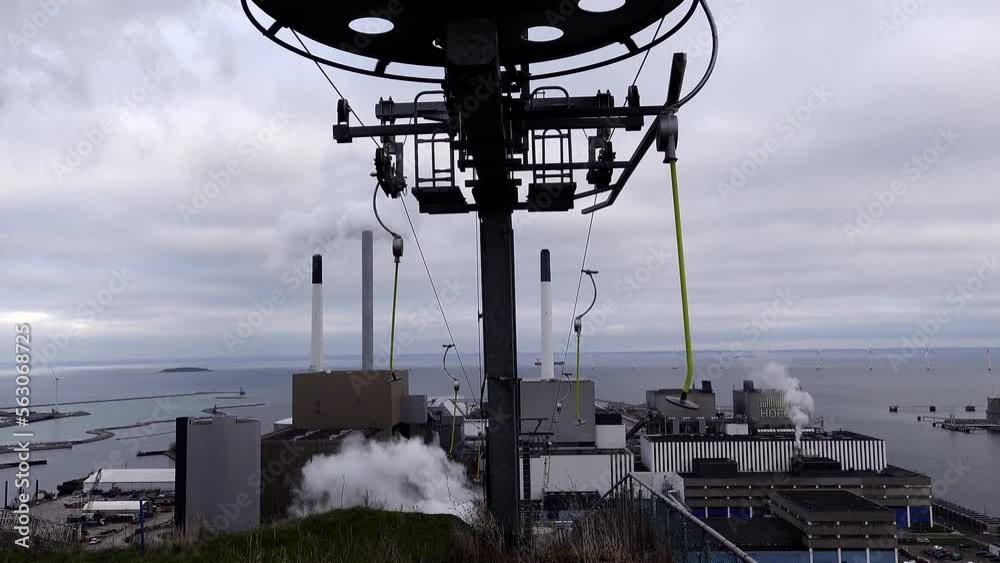Copenhagen, Denmark A ski lift on top of Copenhill, a waste-to-energy ...