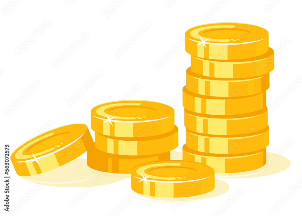 Gold coins stack concept illustration in flat style isolated, treasure ...
