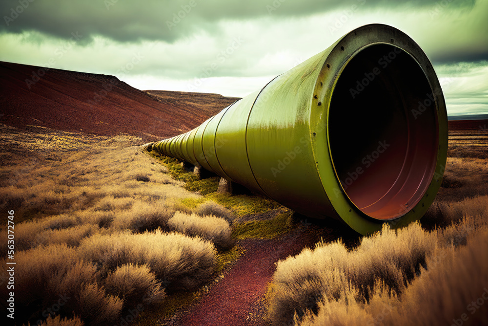 Oil gas pipeline in the arctic tundra. Transportation of fossil fuels ...