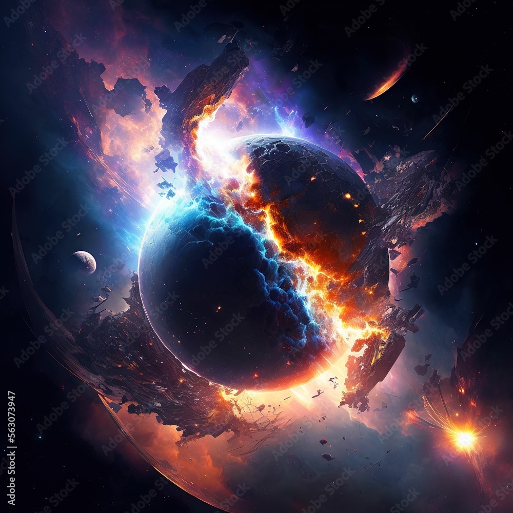 Meteor planet impact on earth, Asteroid on fire exploding in collision ...