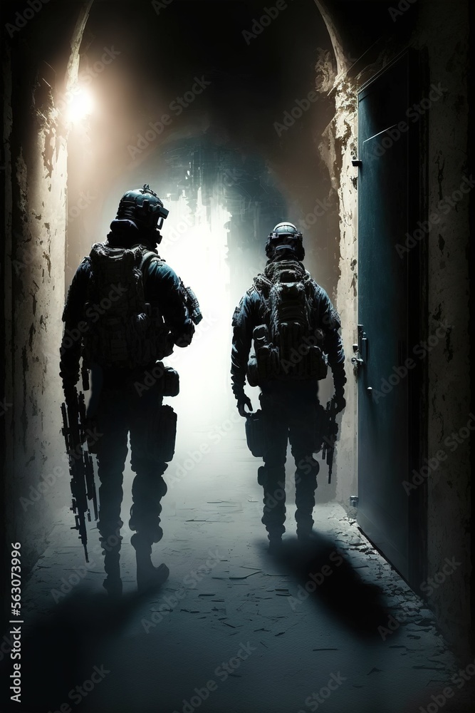 SWAT team in full riot gear patrolling the city ,made with Generative ...