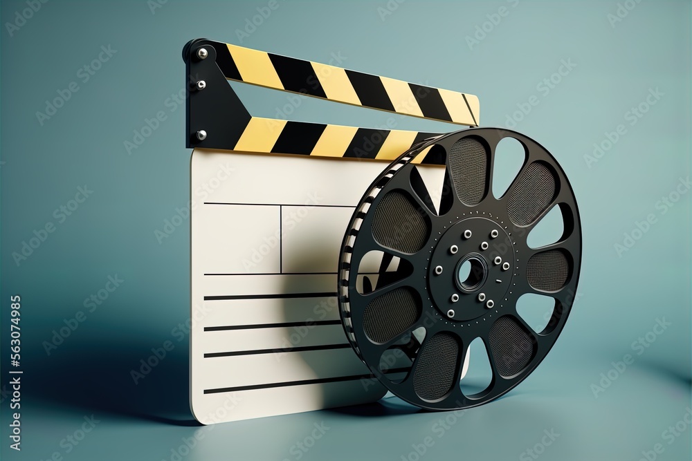 Vintage film reel bobin and clapperboard background for cinema design ...