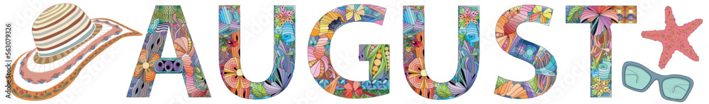 Word AUGUST. Vector zentangle object for decoration Stock Vector ...