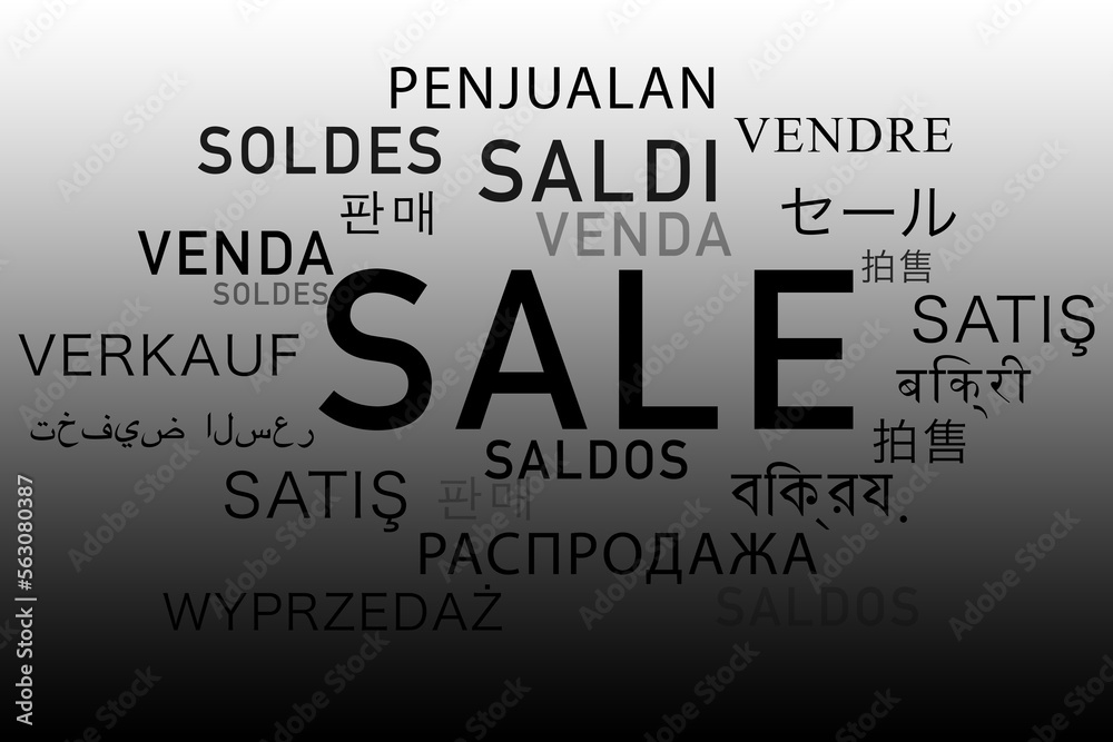composition of sale lettering in the most famous languages of the world ...