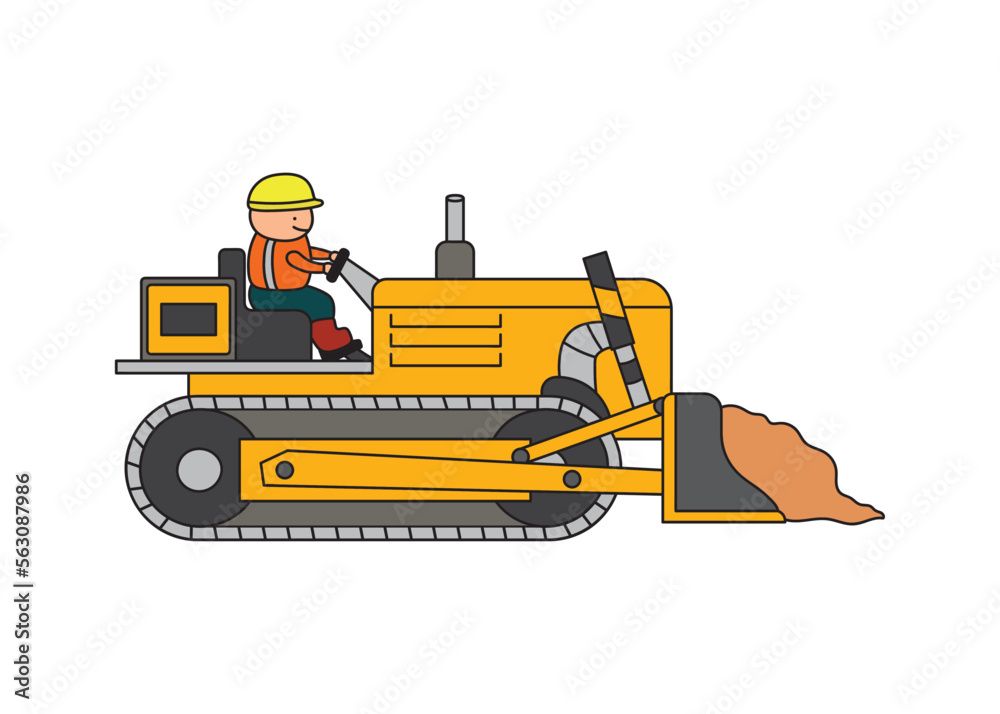 vector illustration Hand drawn color children construction worker ...