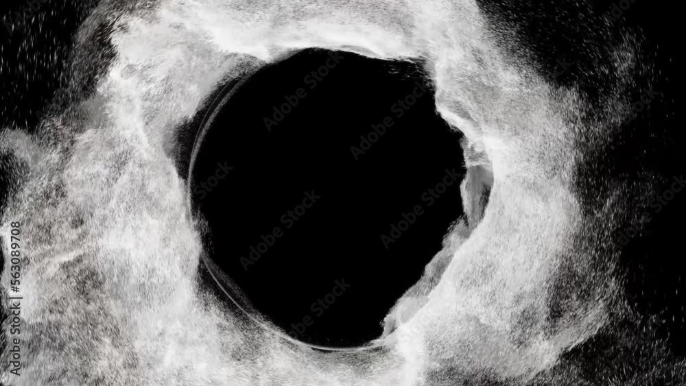 Abstract background of white particles whirling on a ring, circle ...