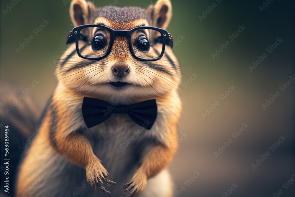ภาพประกอบสต็อก a squirrel wearing glasses and a bow tie with a black ...