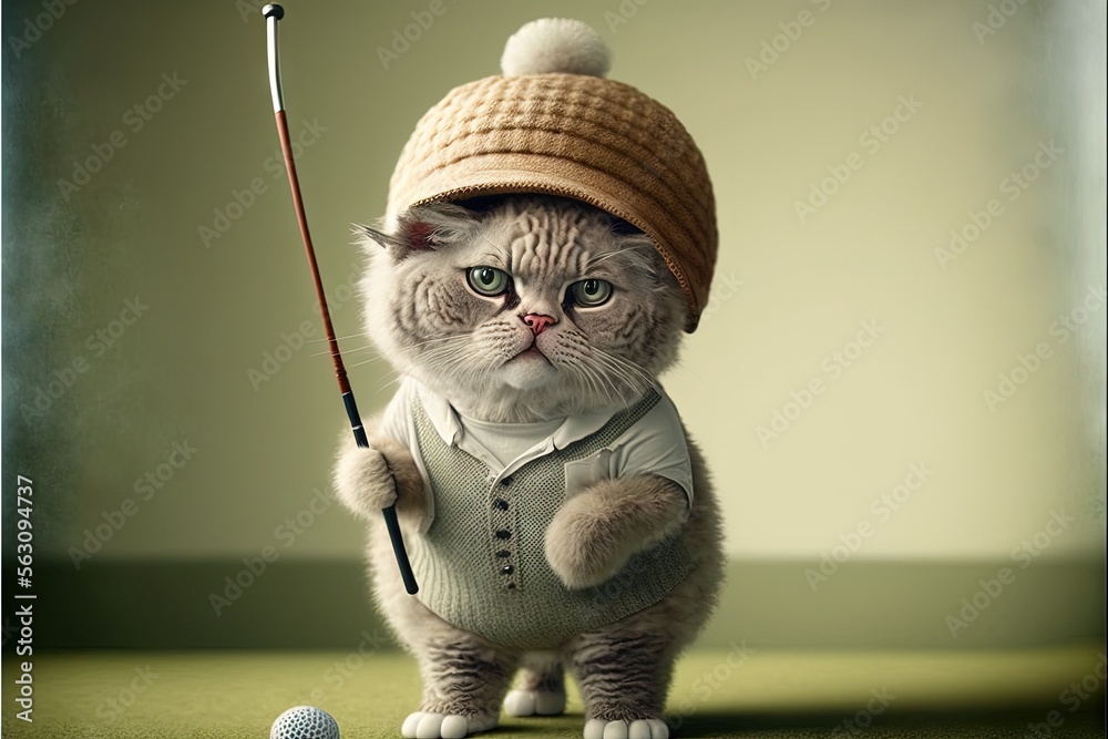 Cute Cat Playing Golf Illustration. Animal Sport Icon Concept ...