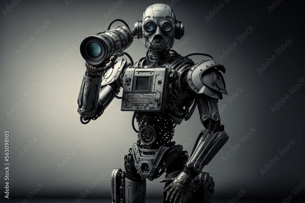 Ilustração do Stock: a robot with a camera on his arm and a camera in ...