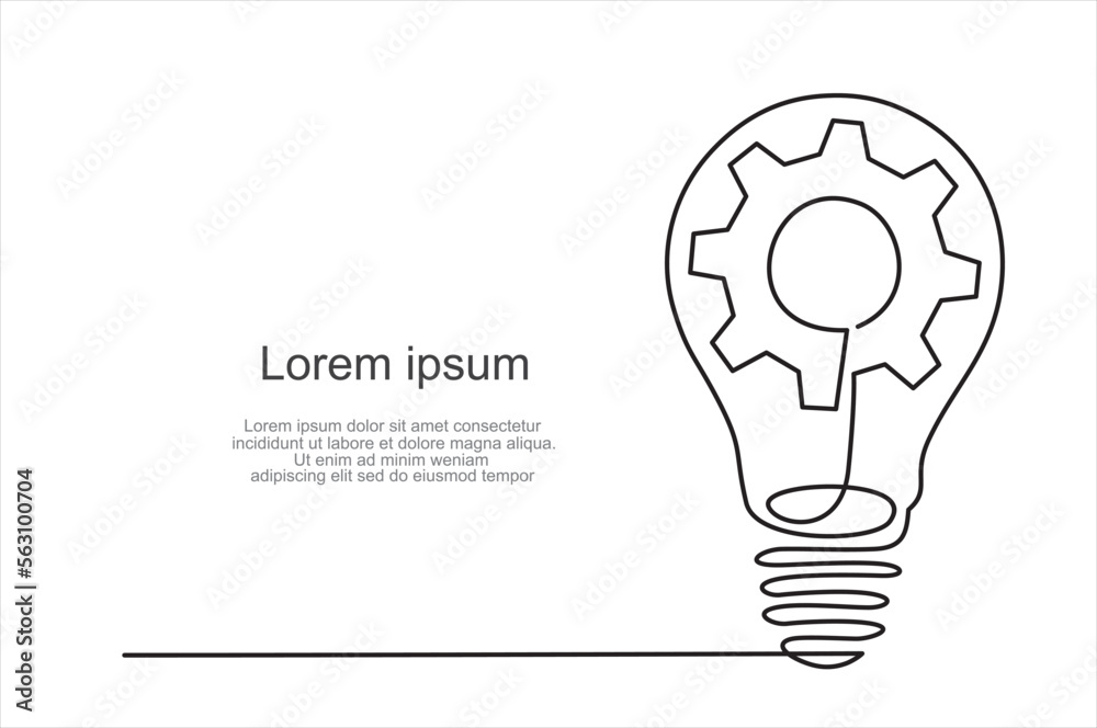 Continuous one single line drawing innovation Light bulb and gears ...