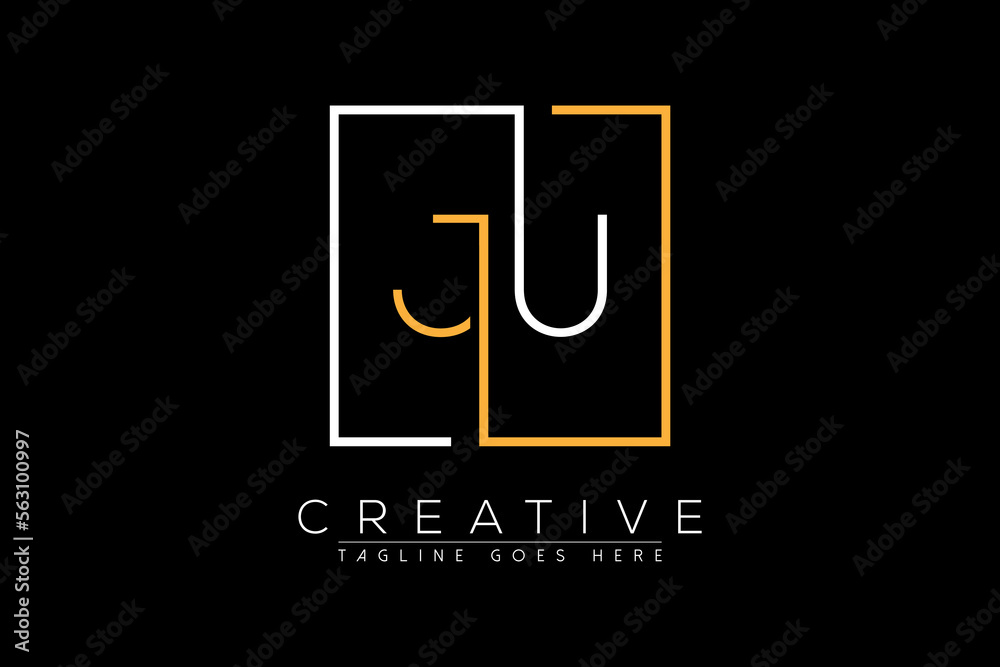 Initial letter ju, uj, j, u elegant and luxury Initial with Rectangular ...