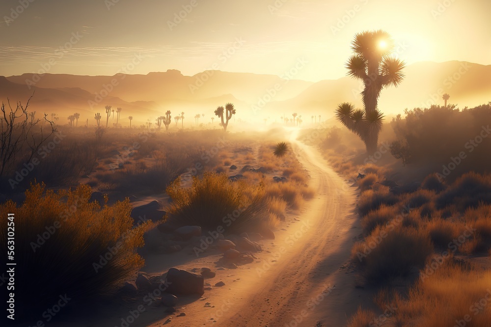 Australian outback landscape with a path leading to the horizon ...