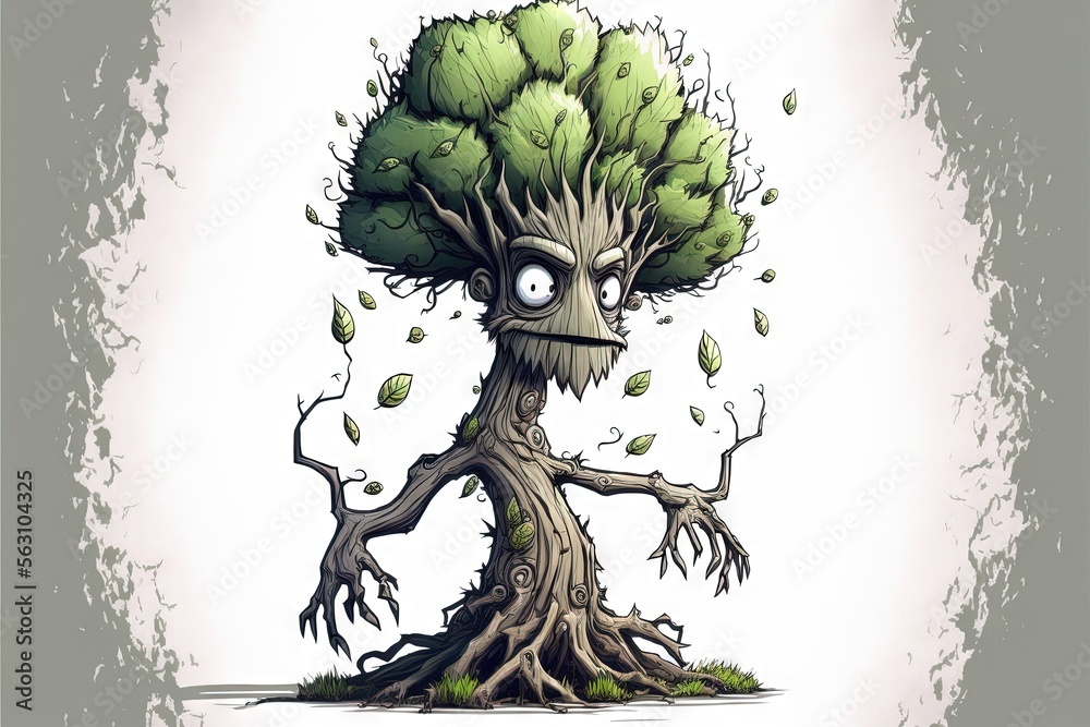 a cartoon tree with a face and eyes on it's head and branches growing ...