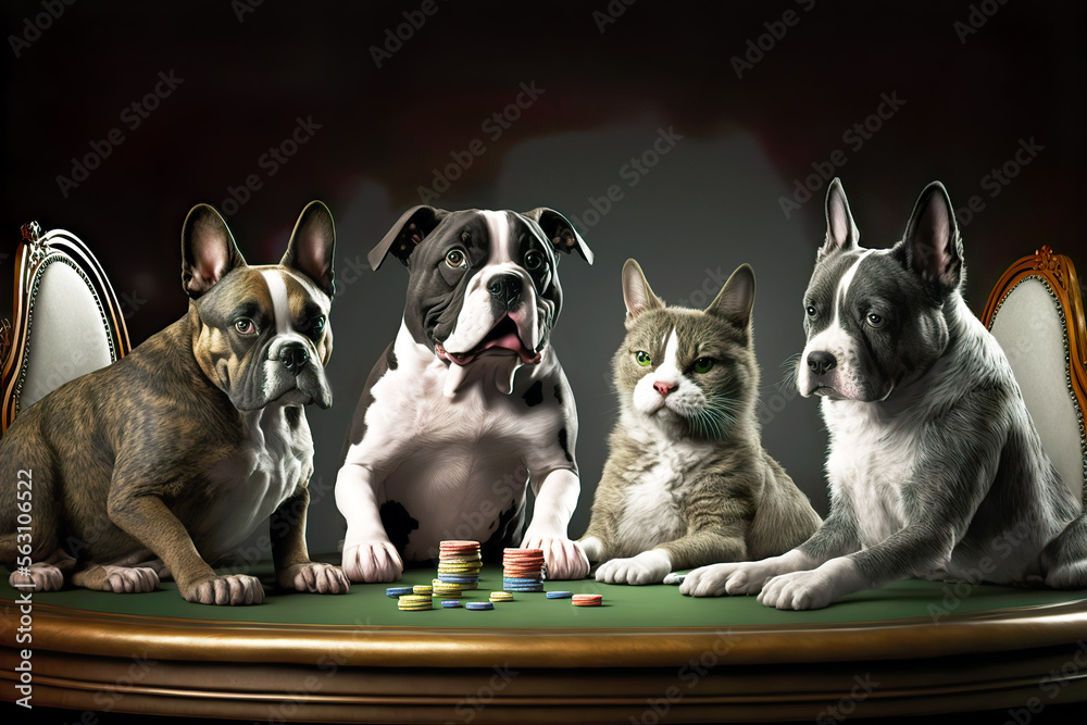Dogs playing poker with the cat.AI generated illustration. Stock ...